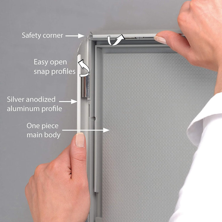 MT Displays Opti Snap Poster Frame 8.5x11 Inch Silver 1" Aluminum Profile Front Loading Wall ...